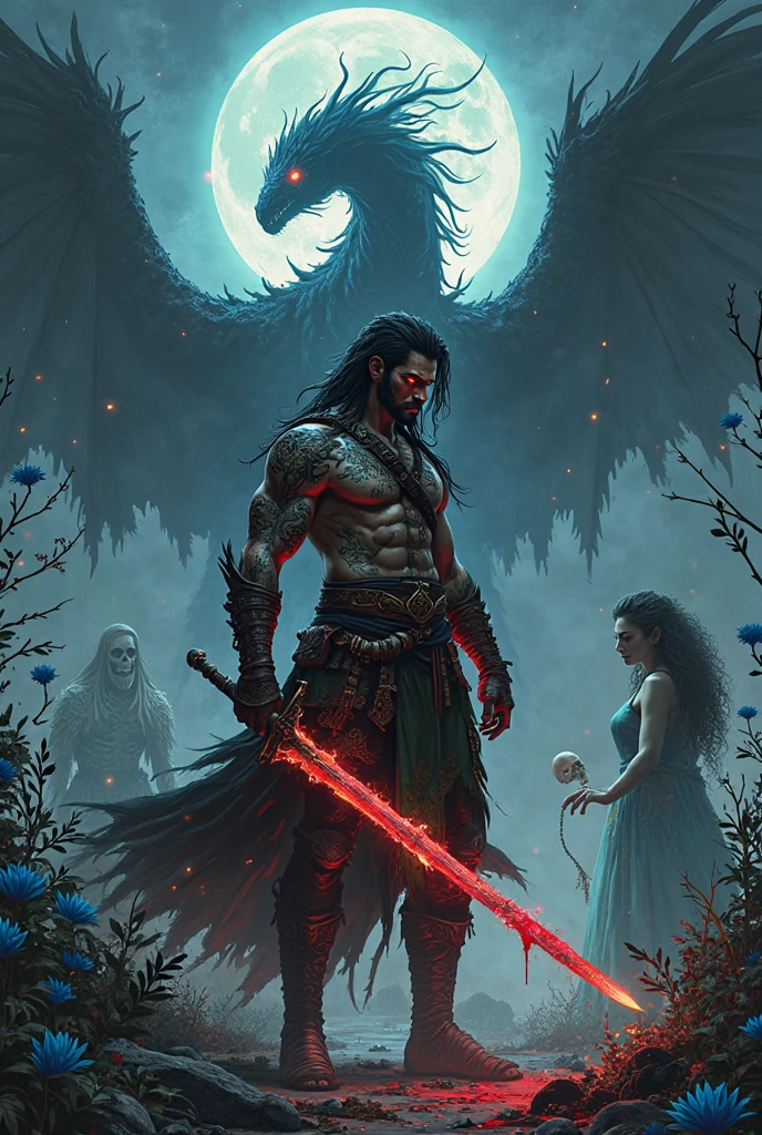 **"Dark fantasy book cover featuring Kael Stormfang, a wounded warrior ...