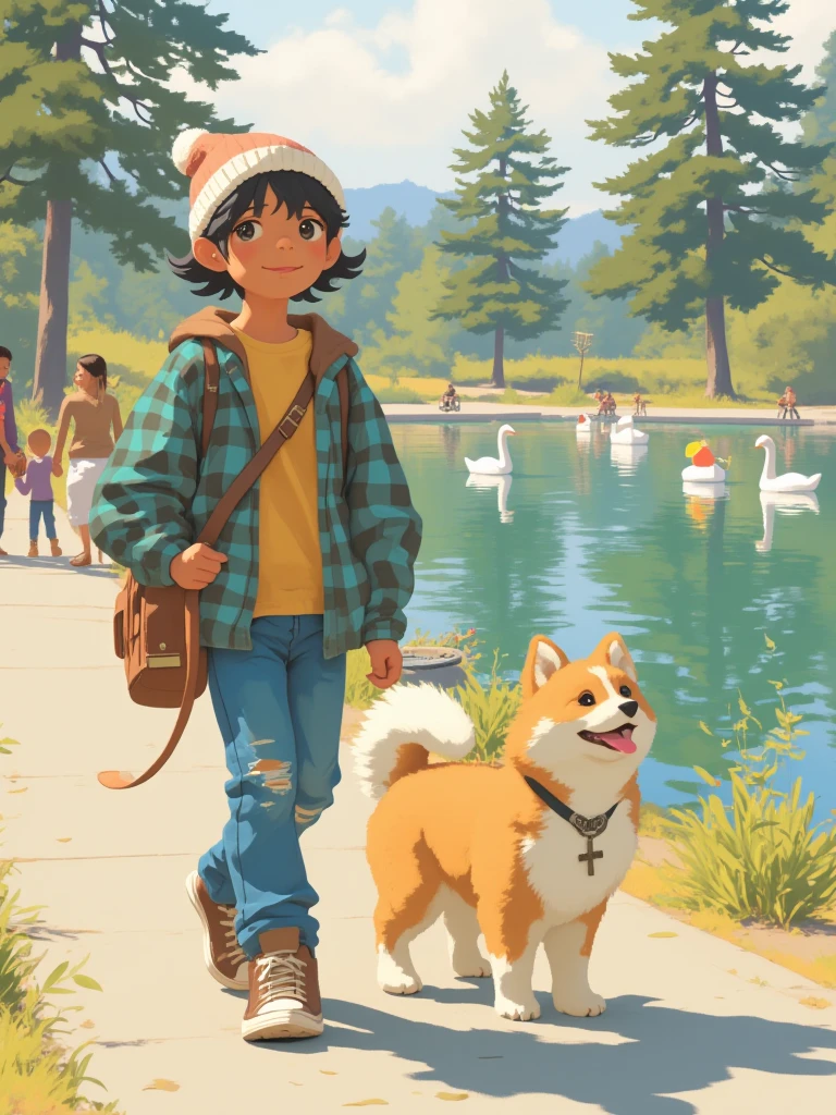 An anime-style Filipino teenage boy with warm brown skin, short black ...