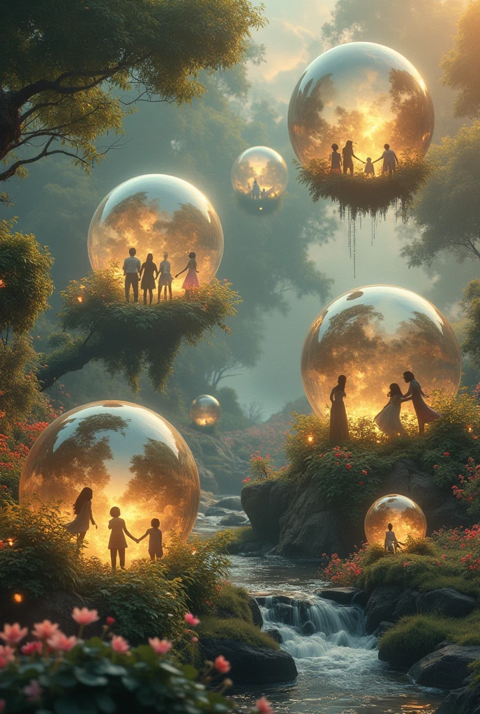 A place like a garden that has spheres with memories, Scenes of friends ...