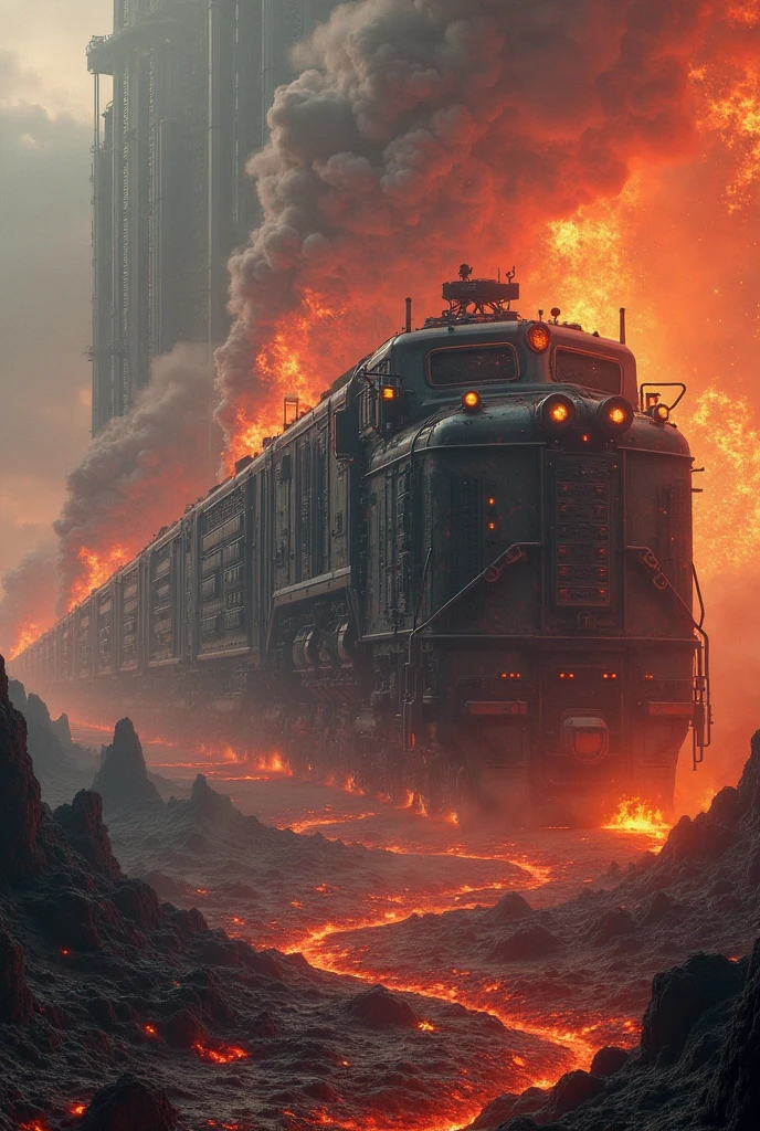 A giant cyberpunk nuclear powered ark train the size of skyscrapers ...