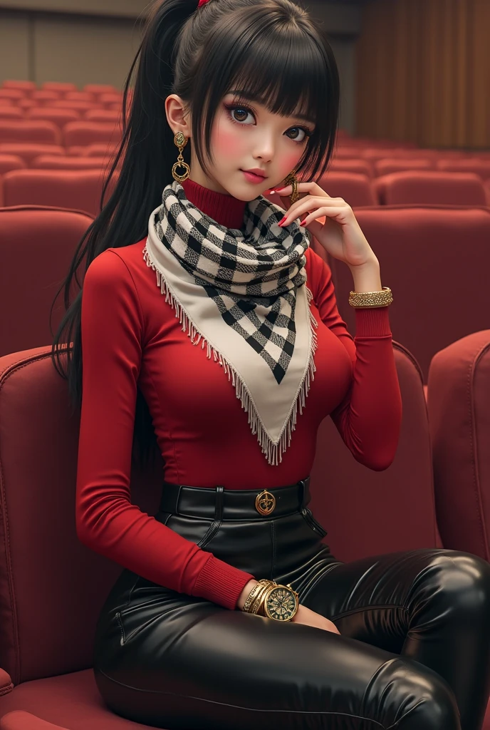 A beautiful anime woman with a flawless hourglass figure sits ...