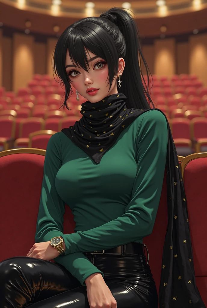 A beautiful anime woman with a flawless hourglass figure sits ...