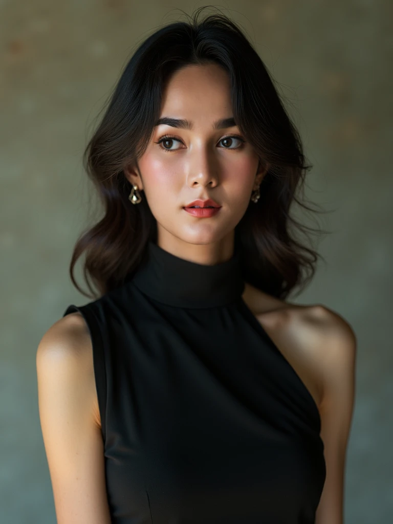 Real photography, beautiful Japanese model, A black dress with a high ...
