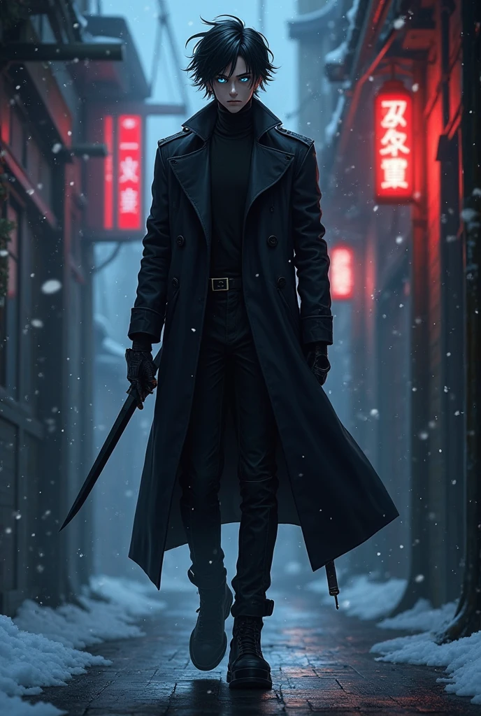 A tall, lean, and intimidating male assassin with messy black hair and ...