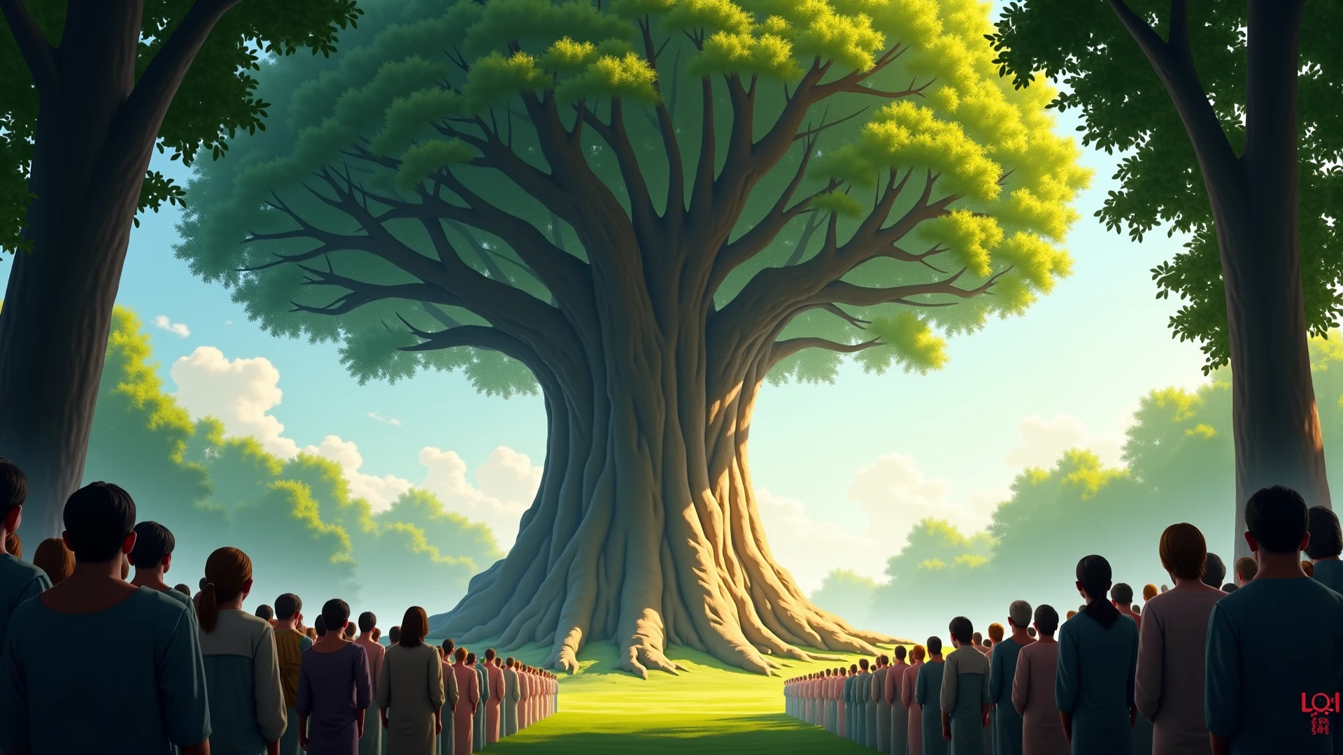 A shot focusing on the holm oak tree during the apparition. The ...