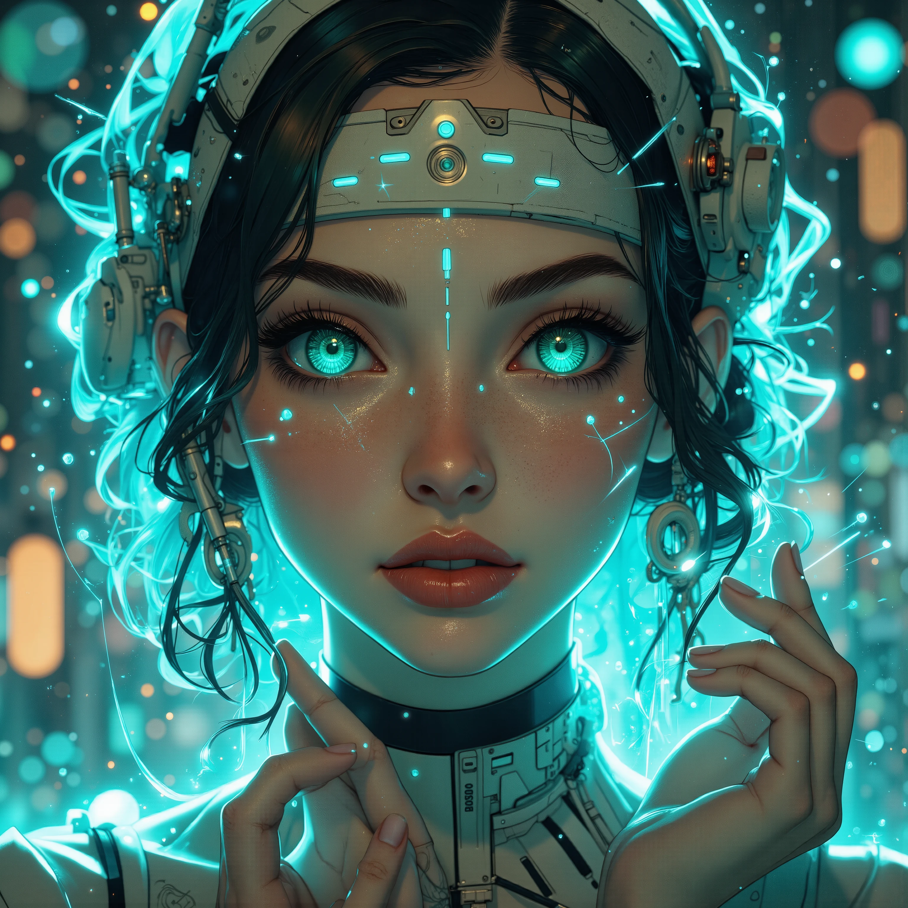 Close-up portrait of cyber miko, ethereal beauty with anatomically ...