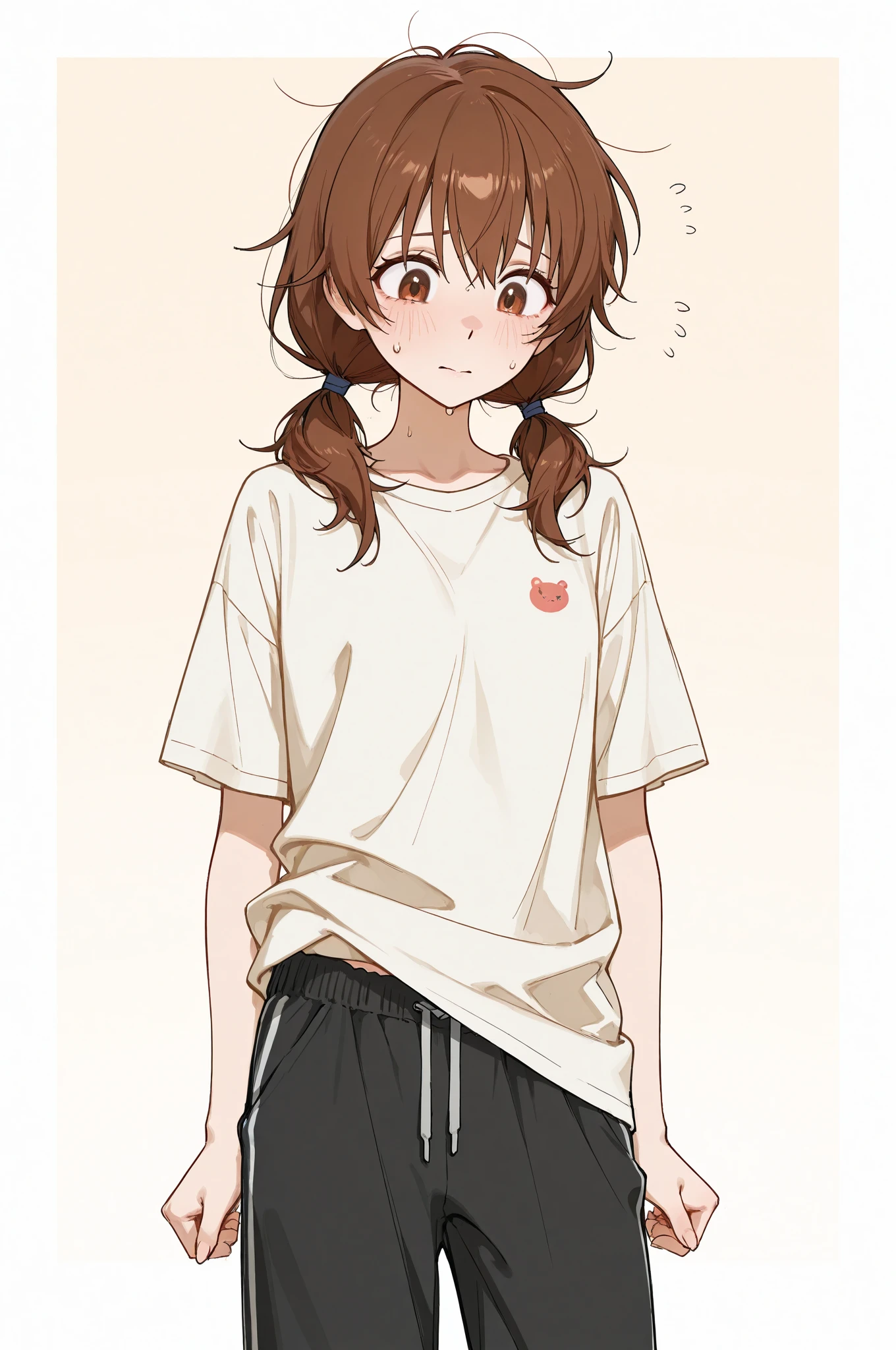 Modest shy anime girl, awkward and anxious, nervous expression - SeaArt AI
