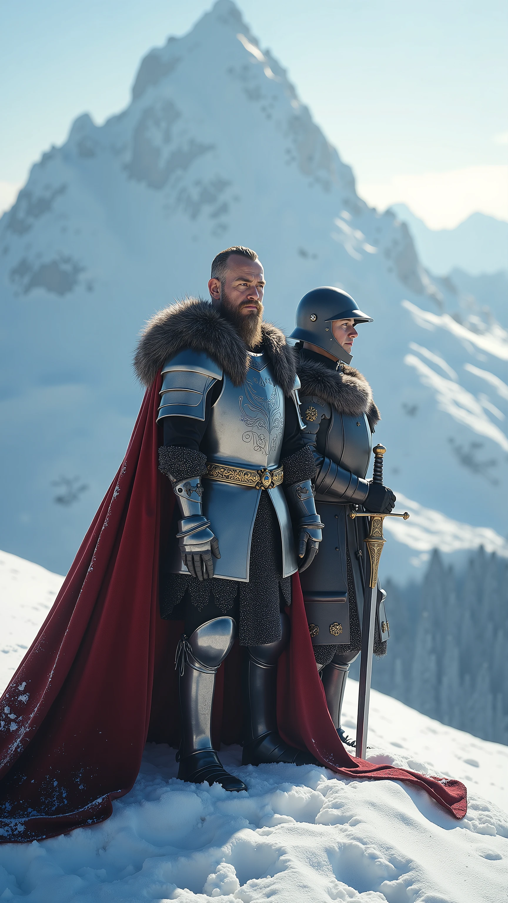 Lancelot protecting King Arthur