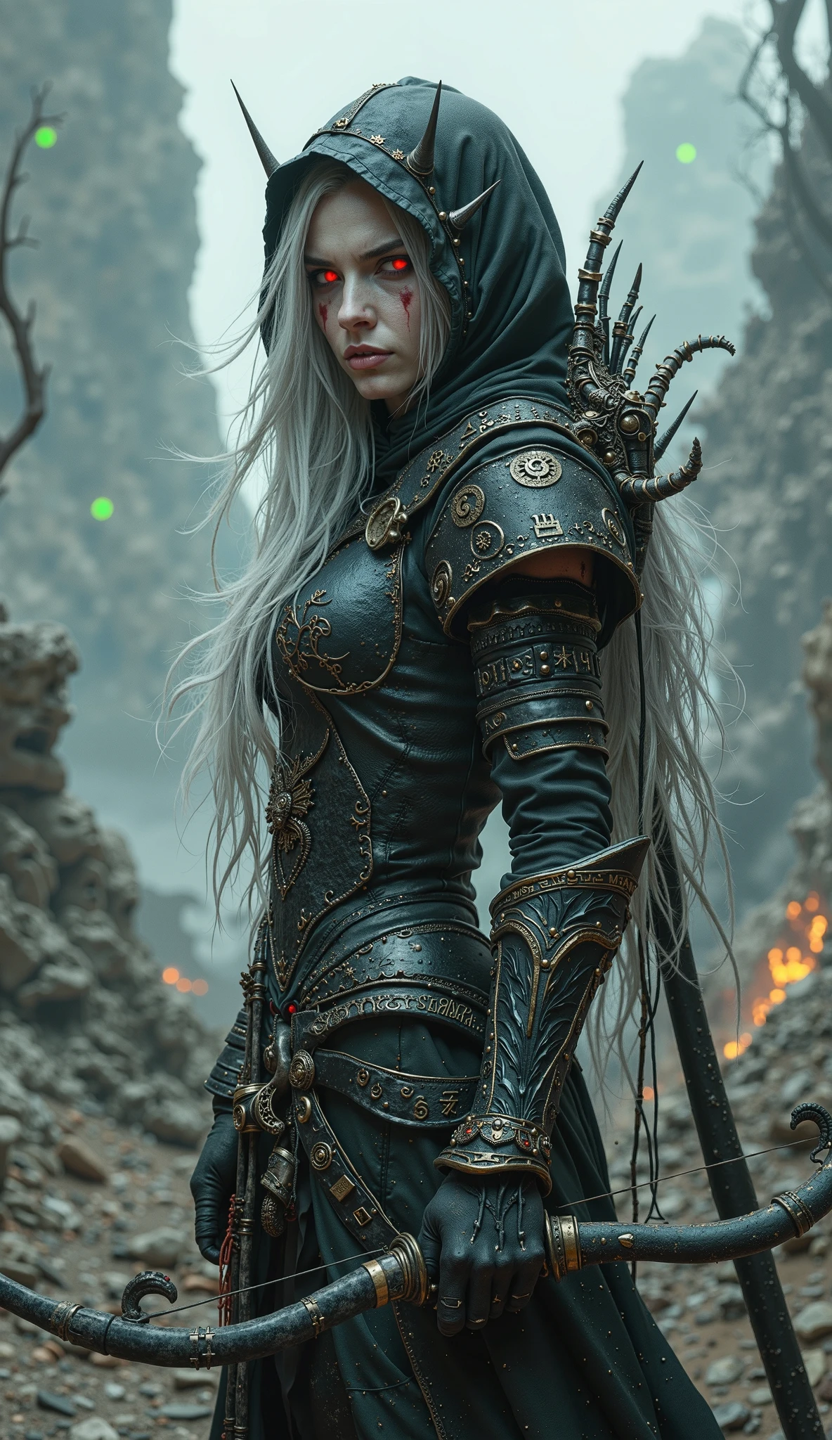 Dark fantasy portrait of a sinister Drukhari elven huntress in ...