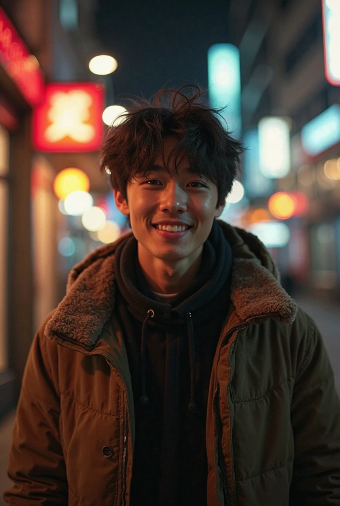 A realistic portrait of a young man inspired by manhwa art, smiling ...