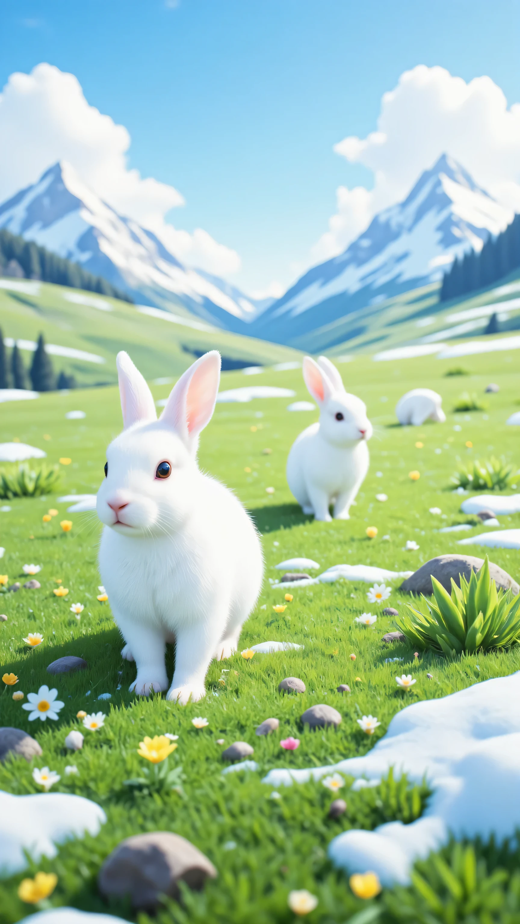 Highdefinition images,When the snow melts、white rabbits run through the ...