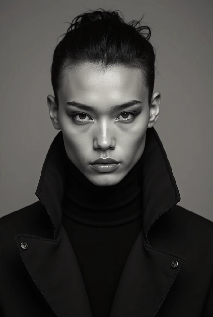 Create an image same person in image, dramatic black-and-white portrait ...