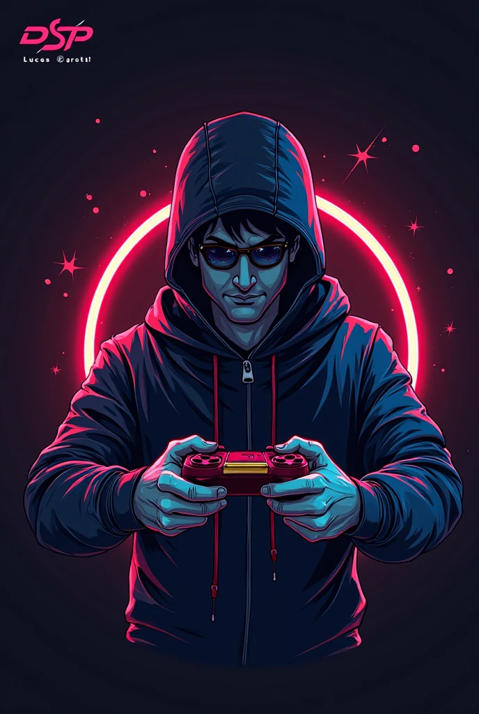 Desenho de anime, gamer-style logo design, DSP text in shades of black ...