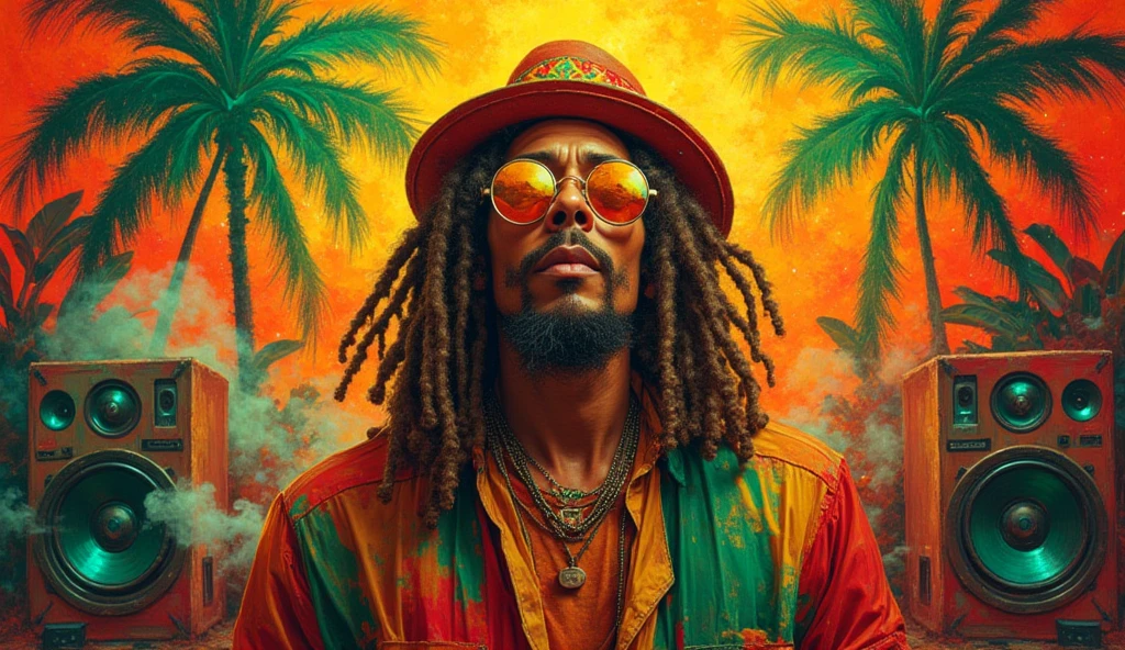 A vibrant and detailed YouTube thumbnail for a 1-hour dub reggae music ...