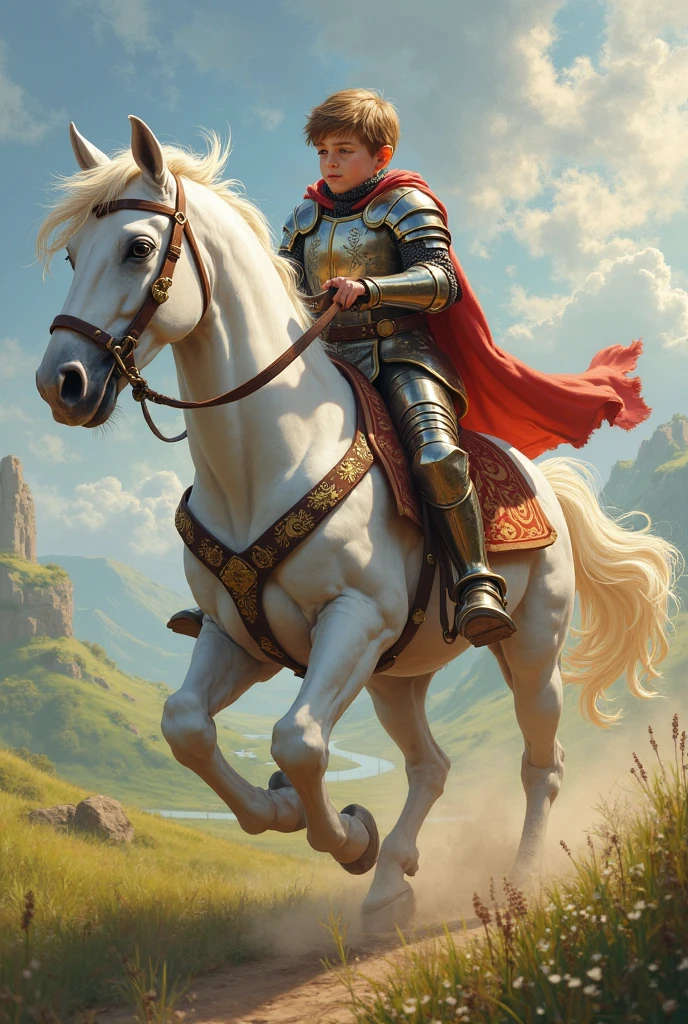 A short knight on a white horse is coming - SeaArt AI