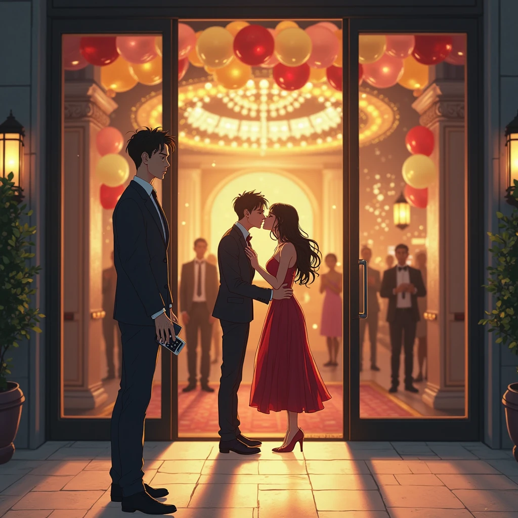 In anime style "A dramatic anime scene set outdoors in daylight outside ...