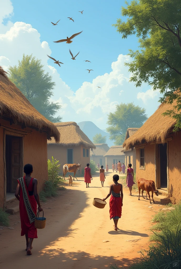 A peaceful rural village with traditional mud and wooden houses - SeaArt AI