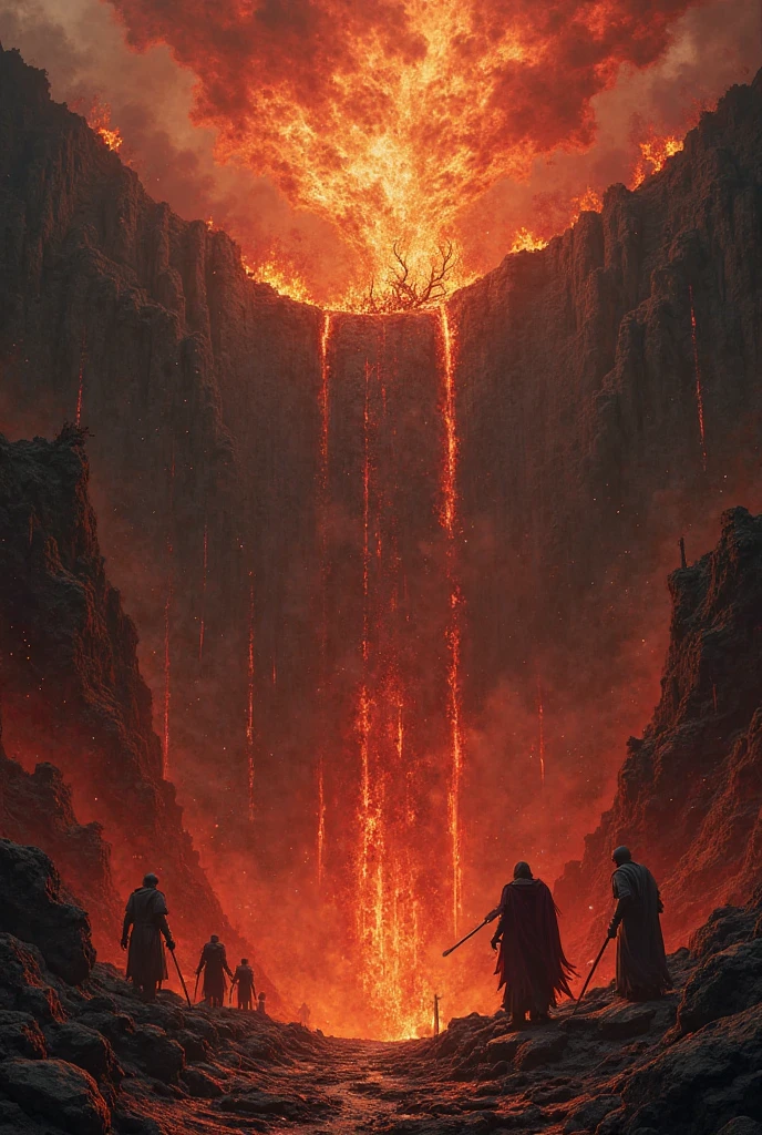 Depict Hell as described in the Bible: a dark and terrifying place with ...