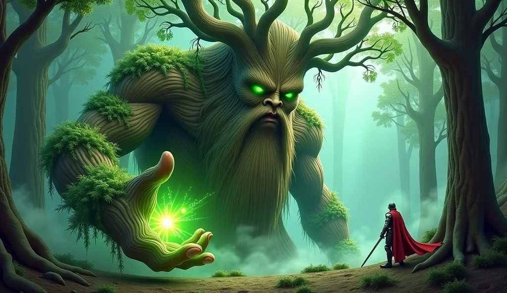 A majestic and mythical gigantic tree-like figure dominates the scene ...