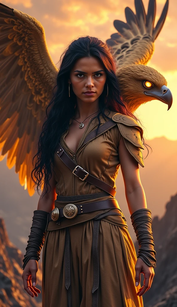 Brave young warrior woman (20-25 years), angelic face with fierce gaze ...