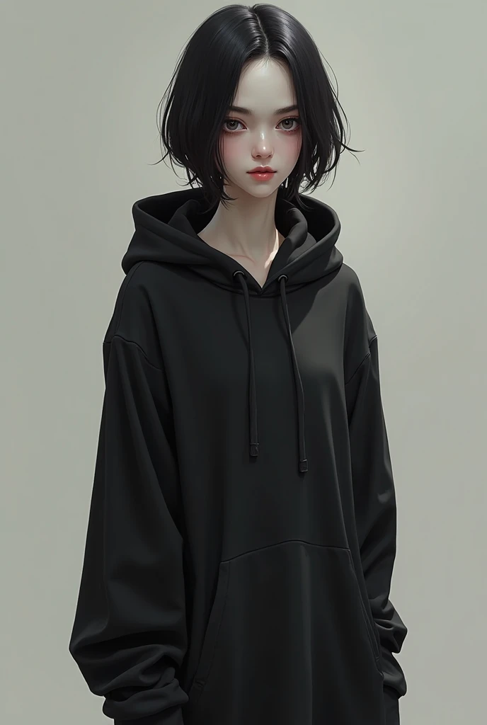 A man is slim , pale skin, black shoulder length hair, has thin facial ...