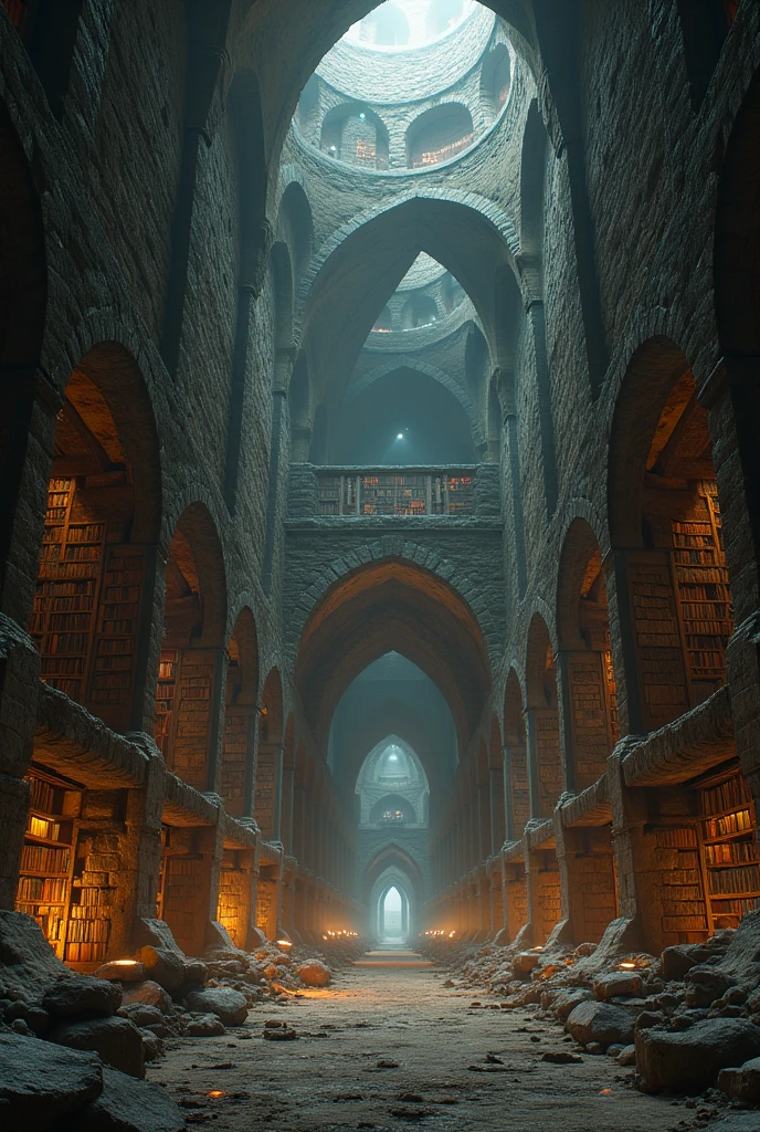 The underground library seen from above, as if it were infinite and ...