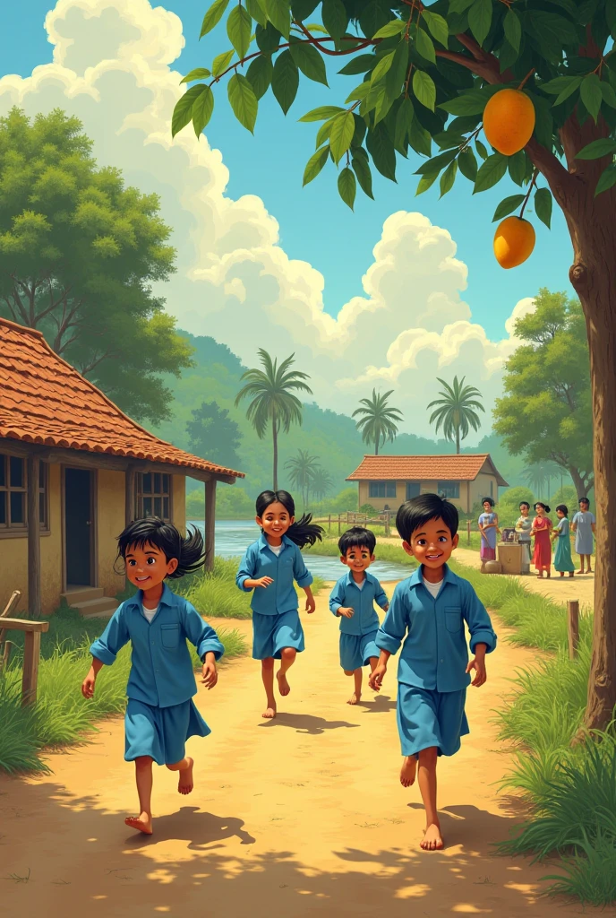 "Under the golden afternoon sun of a 90s rural Bangladesh village ...