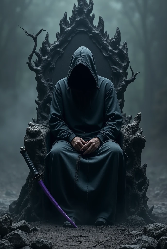 A lone figure sat upon a jagged, obsidian throne. Cloaked in black ...
