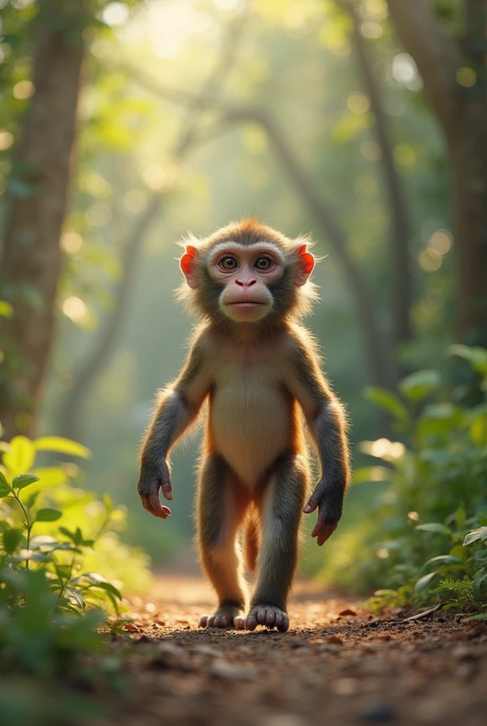 "A hyper-realistic 3D render of a monkey walking upright like a human ...