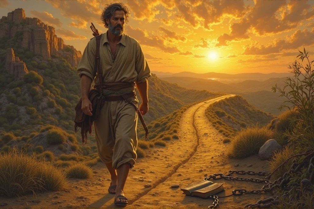 Renaissance Painting Style of: Wanderer walking along a golden path ...