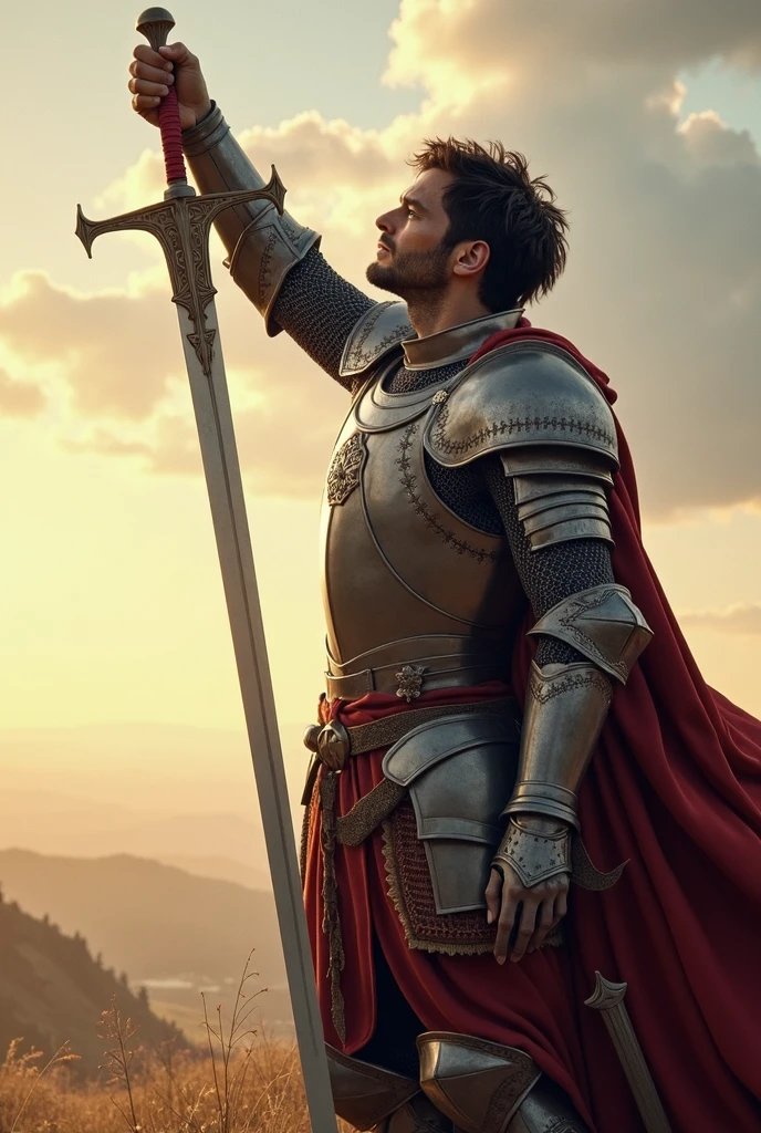 Paladin man with dark hair and gentle facial features wearing silver ...