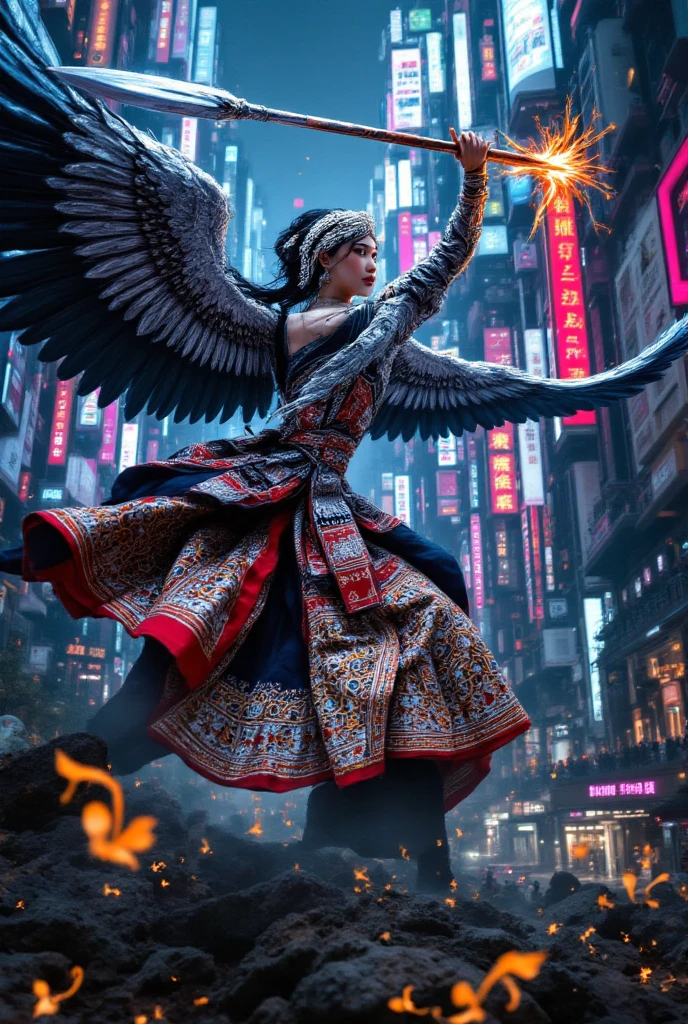 A Hmong woman wearing traditional clothing, adorned with intricate ...