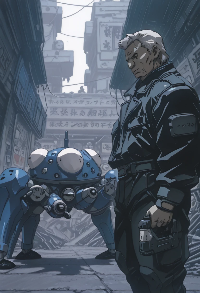 Batou\(ghost in the shell\), standing on the left side, Tachikoma ...