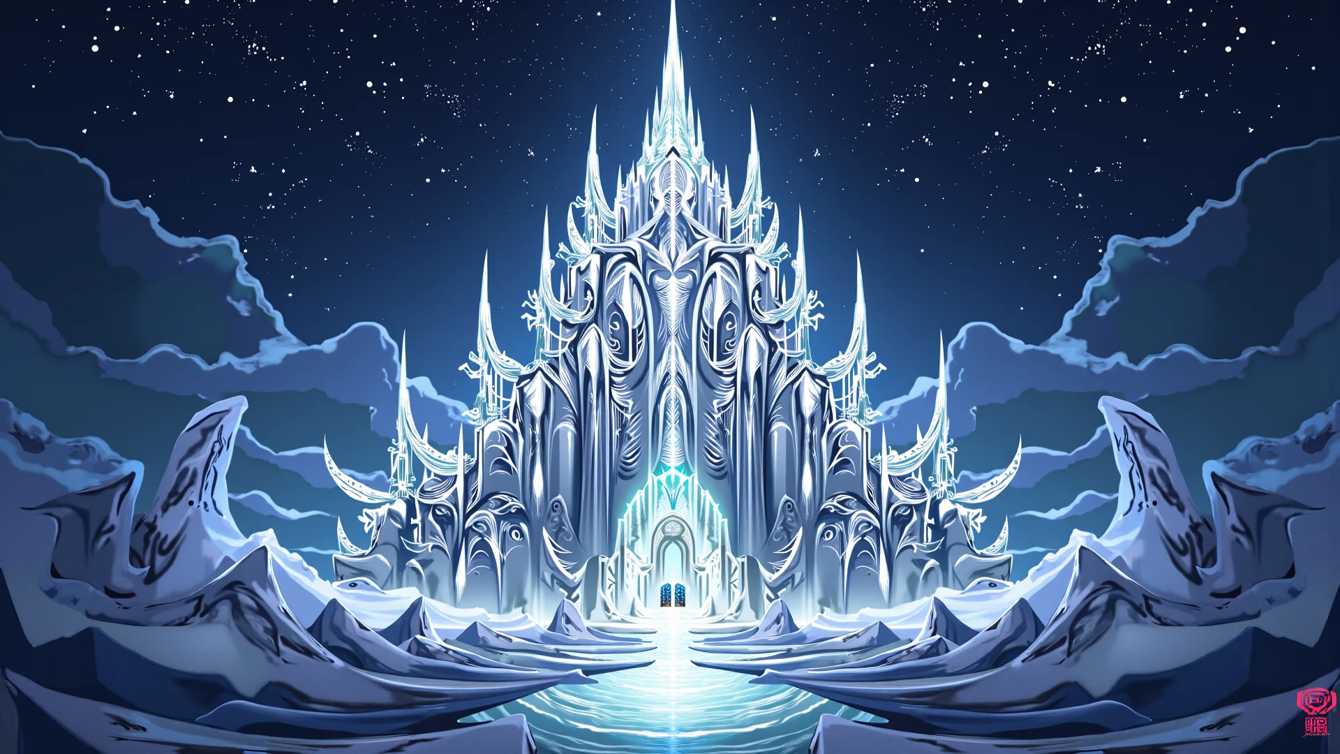 A majestic palace on the moon, constructed from polished silver and ...