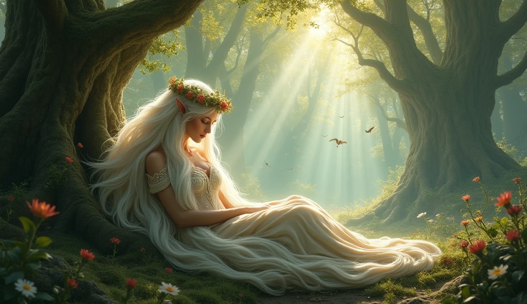 Epic fantasy art style image of a legendary elf princess with long ...