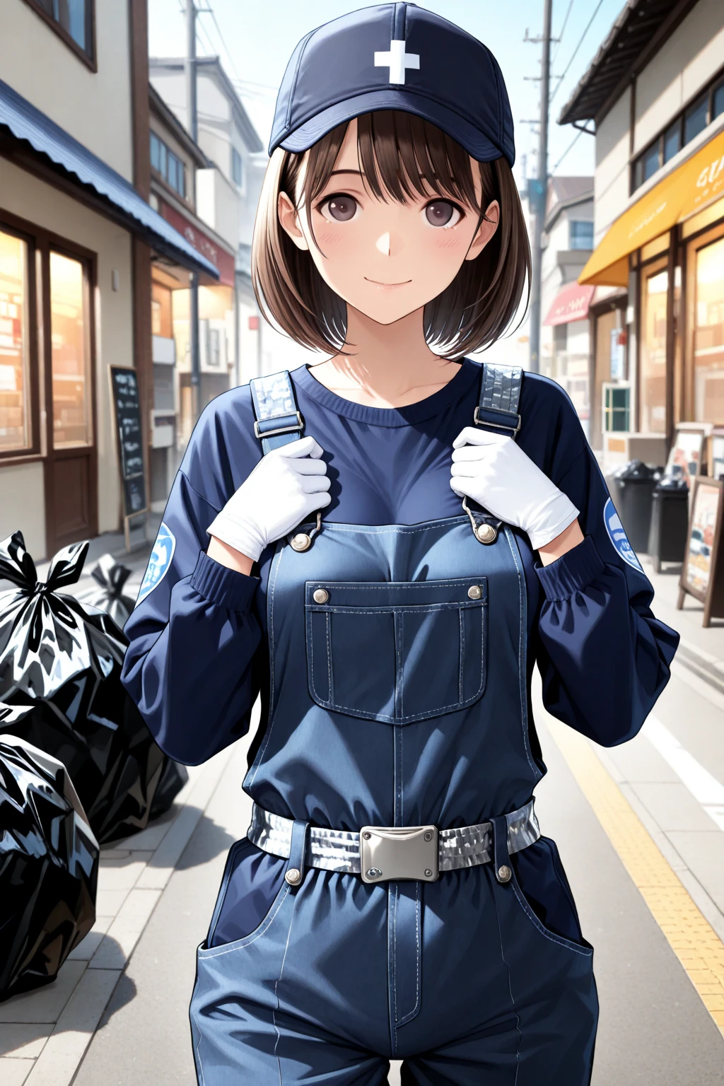 Top quality、anime style、masterpiece、girl standing at the garbage ...