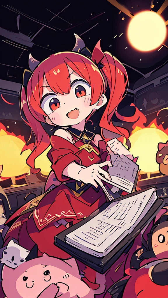 A panicked little devil girl in a magic classroom, anime style - SeaArt AI