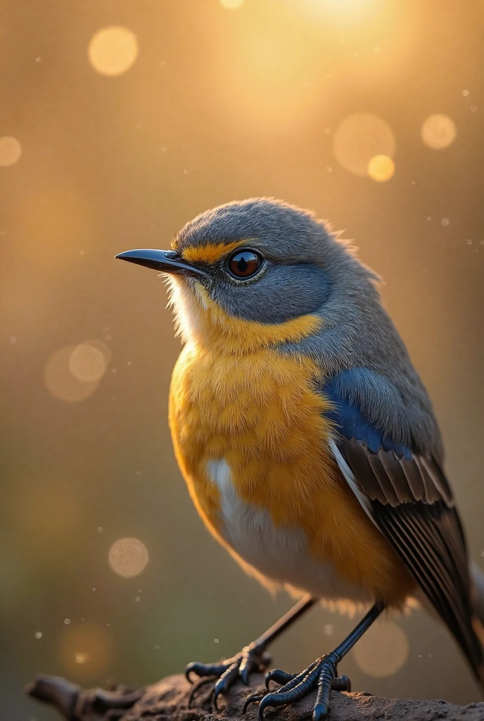 A mesmerizing close-up portrait of a gorgeous little bird illuminated ...