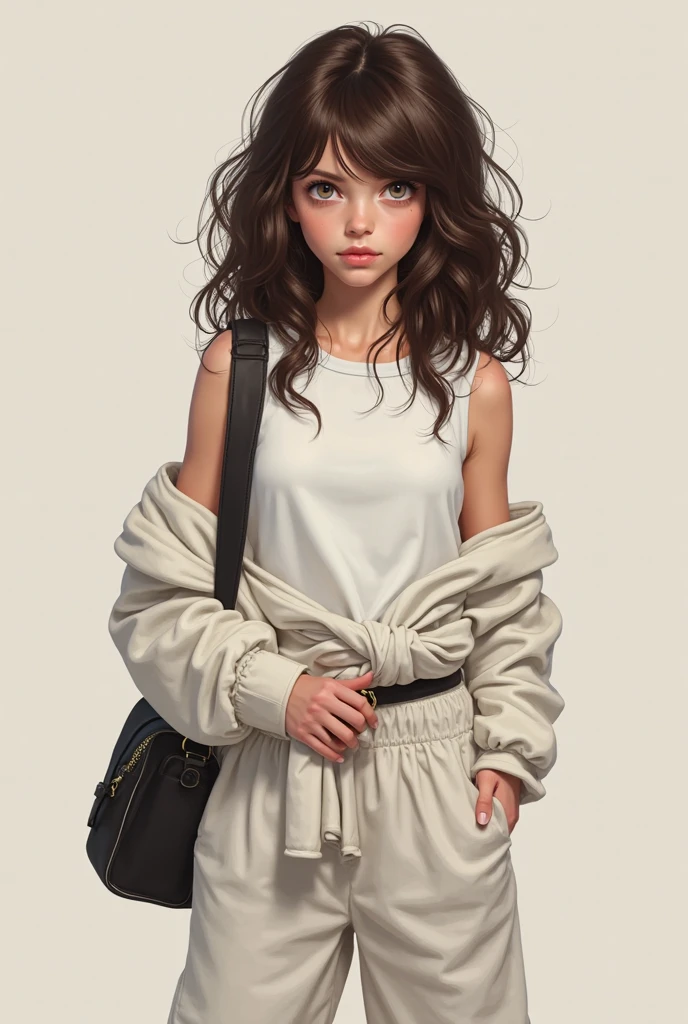 A girl with dark brown wavy and voluminous hair, occhi marroni - SeaArt AI