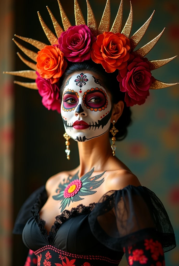 "A stunning Latina woman portrayed as a traditional Mexican Catrina ...