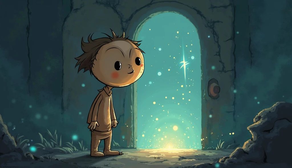 Close-up of the stick figure’s face with sparkling eyes staring at the ...