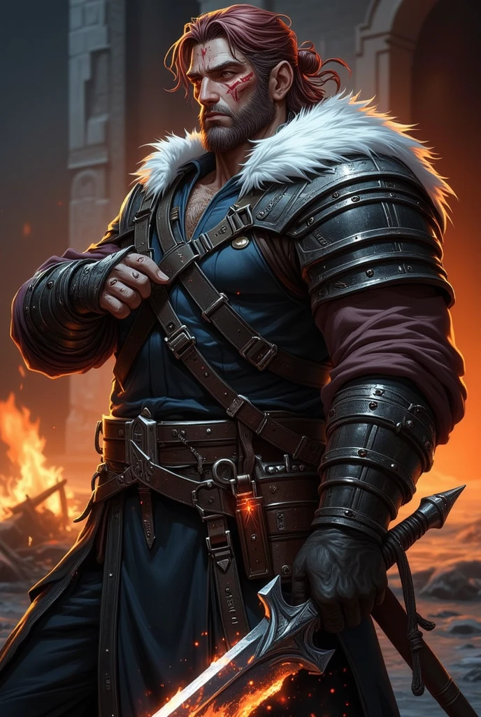 A Male Goliath Fighter Blacksmith, a medium muscle build, with light ...