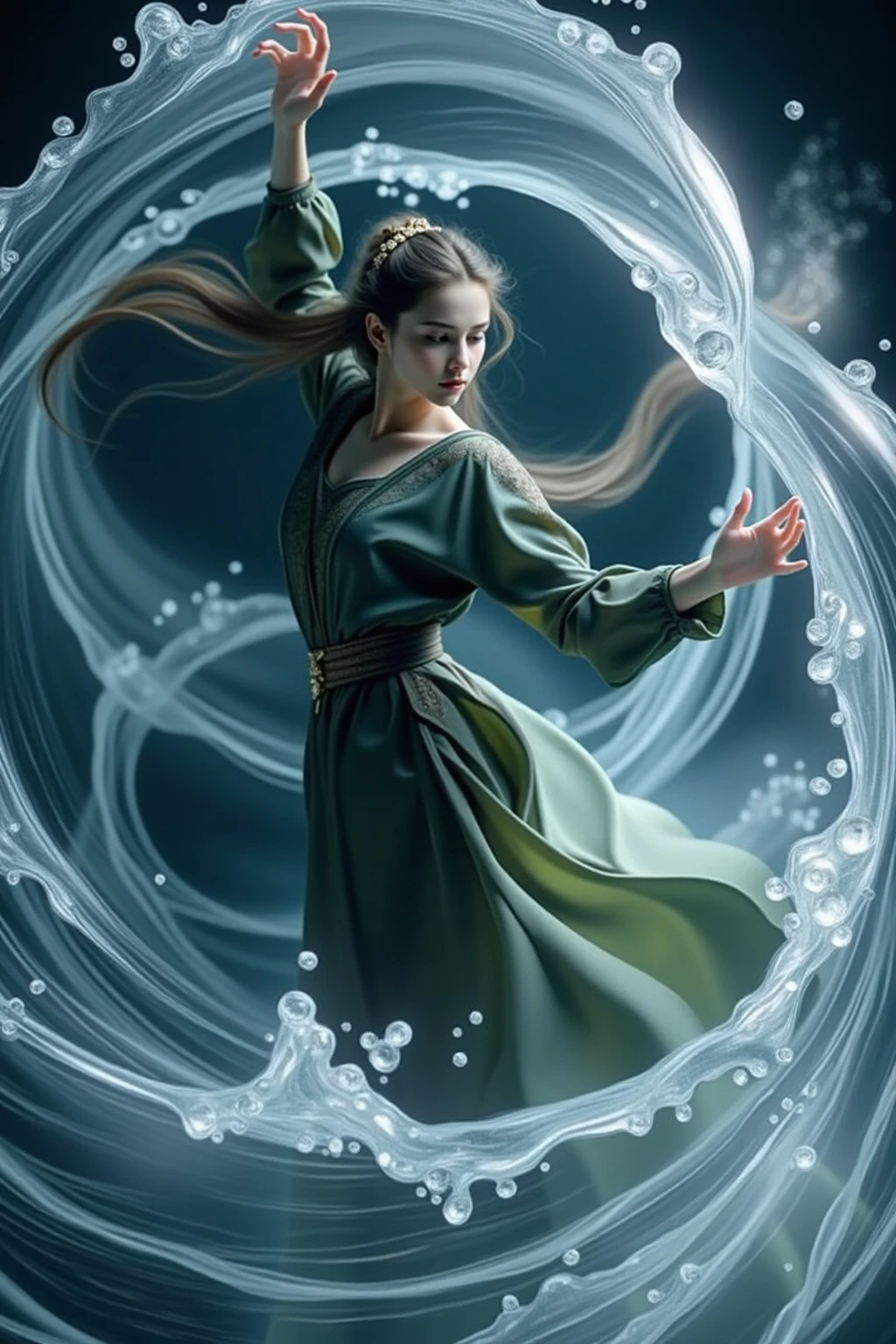 A hyper-realistic photograph of a powerful female character commanding ...
