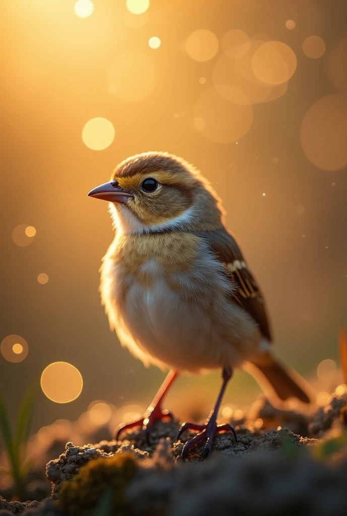 Captivating close-up of a adorable little bird illuminated by a soft ...