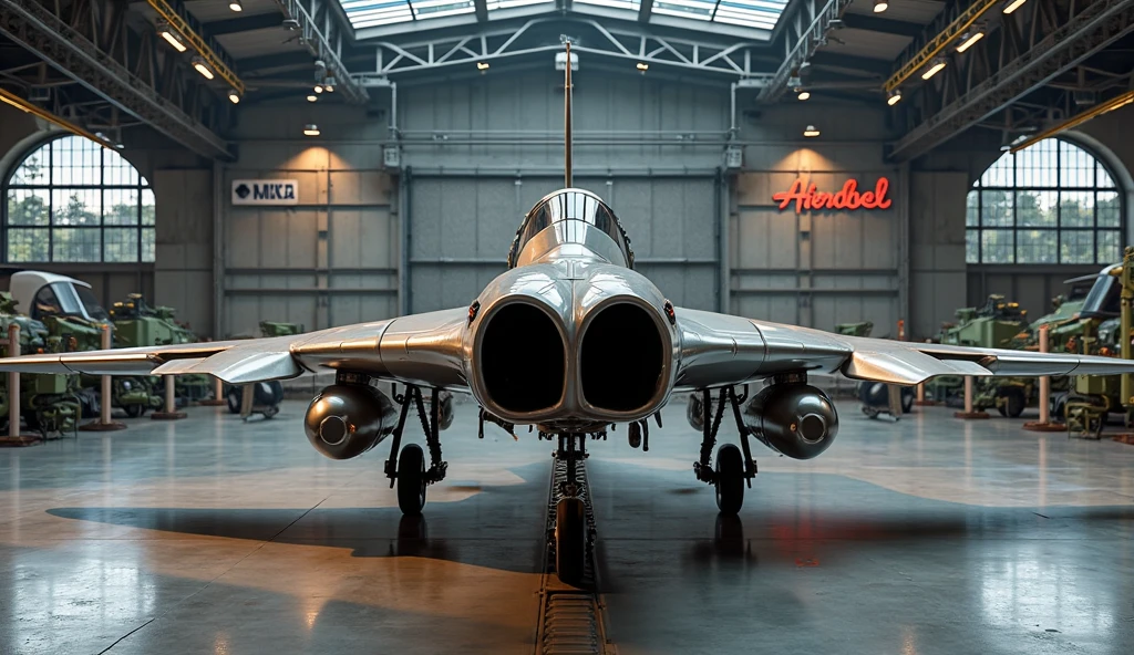 De Havilland Vampire fighter jet back view on display in a high - SeaArt AI