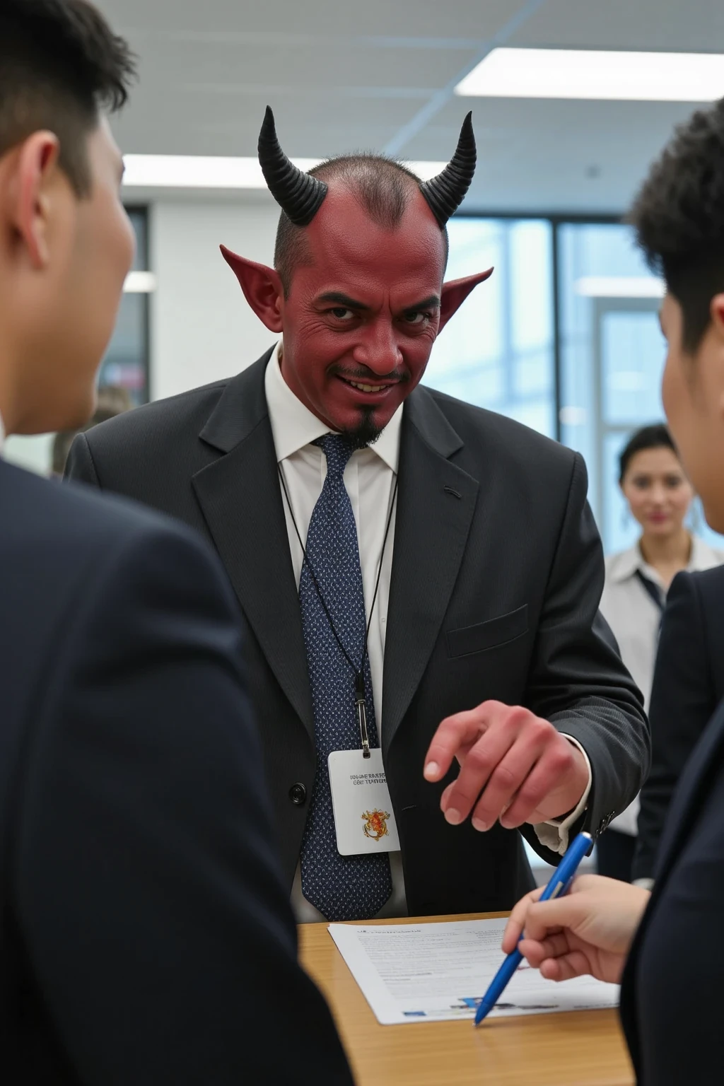 Busy worker in a bright Japanese office々,The devil in a suit serving ...