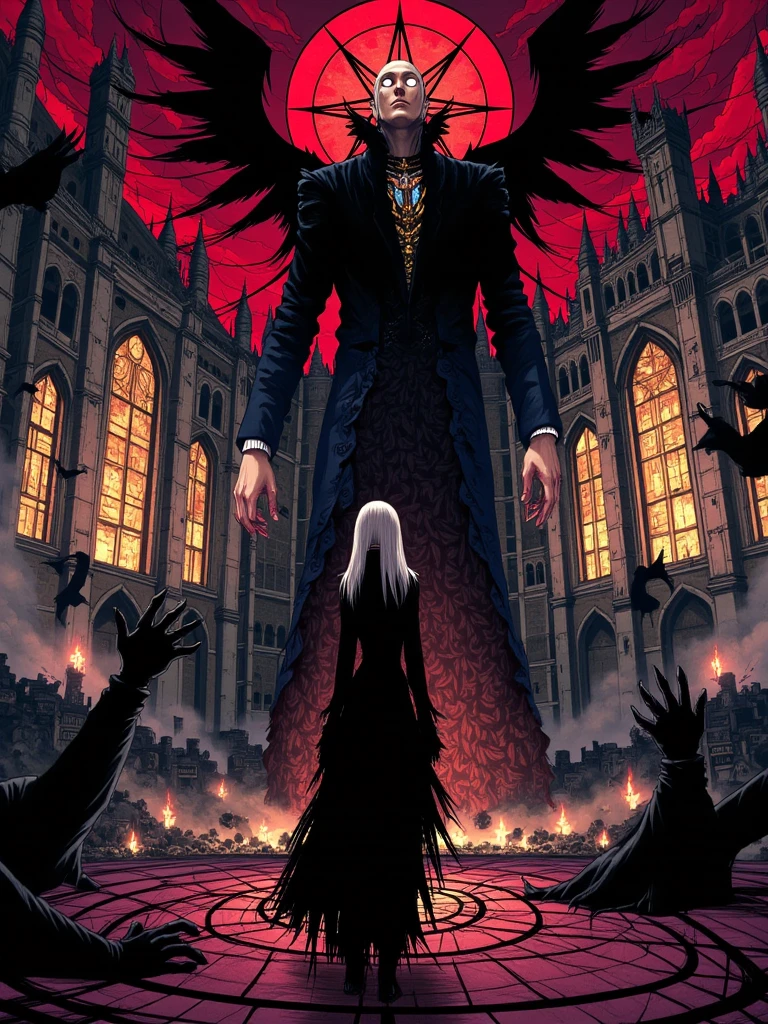 Anime-style gothic horror comic poster, 'The Devil's Call', featuring a ...