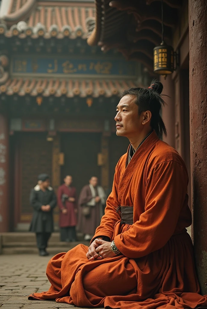 Zhang Wuji played by Jet Li，The monk knelt in front of him - SeaArt AI
