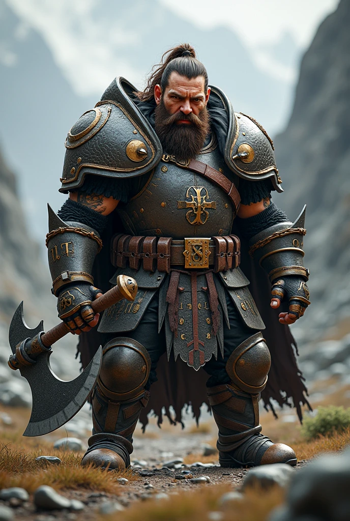 Messi as a warrior dwarf with an axe and heavy steel armor - SeaArt AI
