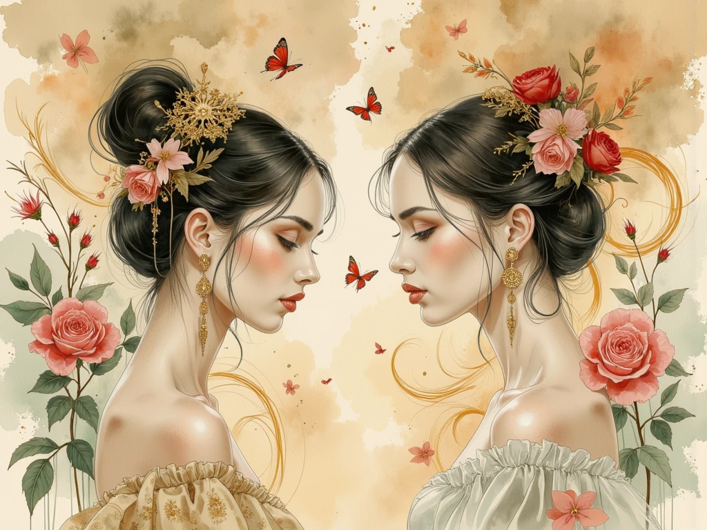 Style of soft ambient watercolor, pale pastel palette with desaturated ...